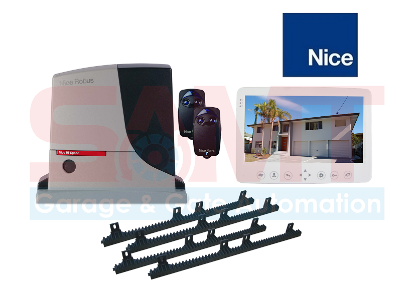 Nice Robus 500 Slide Gate Motor Kit with 4" Silver Intercom